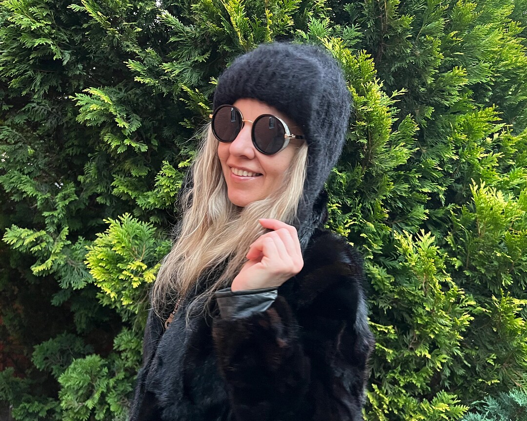 Mohair Hat With Ear Flap in Black - Etsy