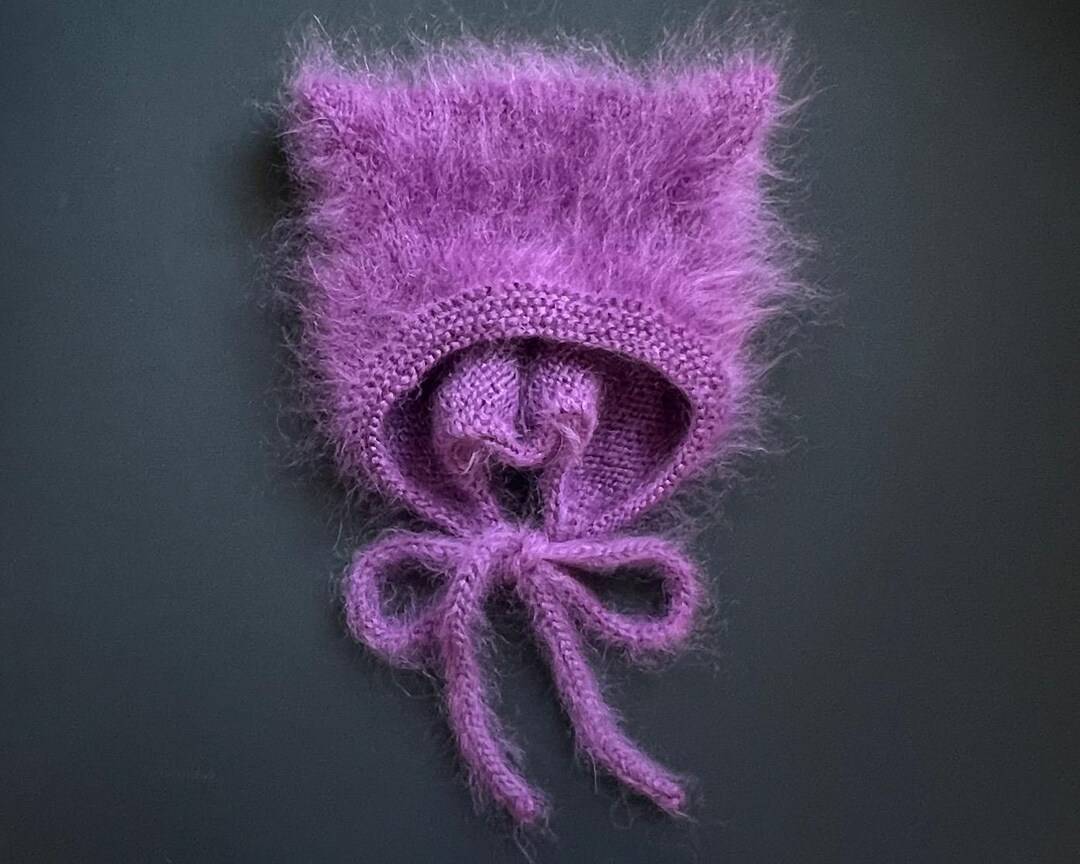 Cat Ear Bonnet - Mohair Bonnet With Ties - Color ROSE - Etsy