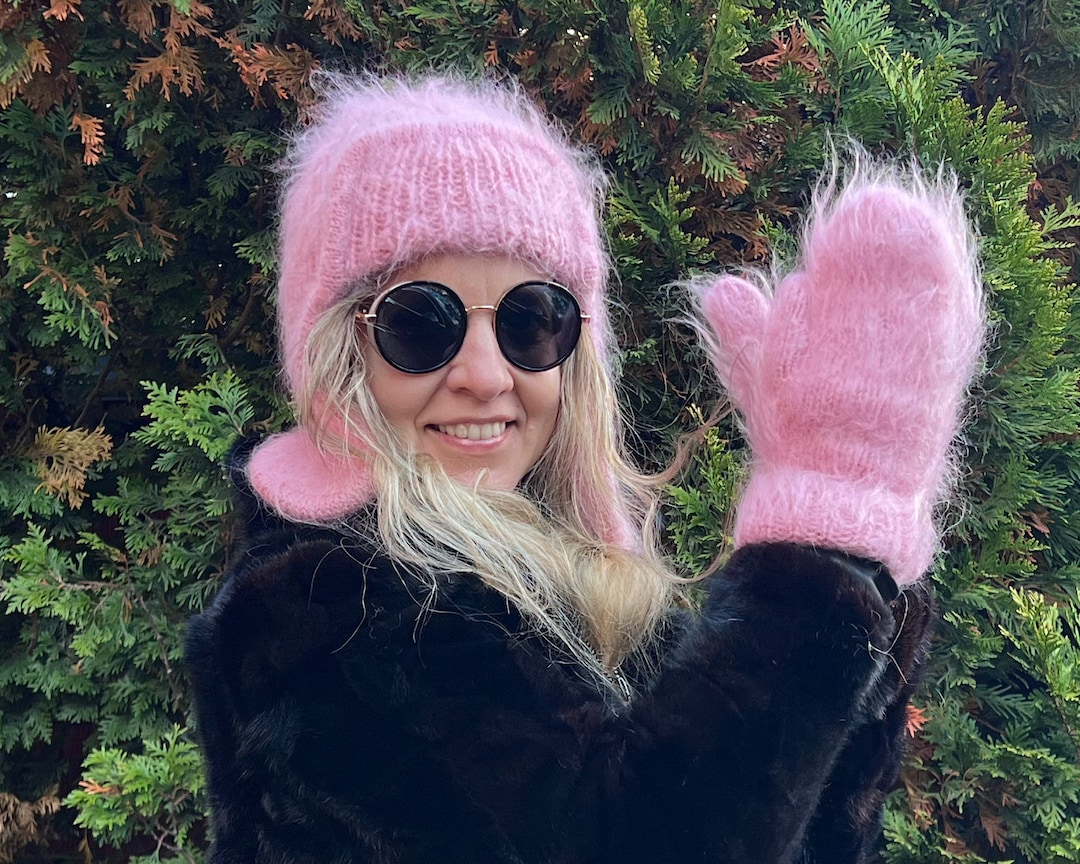 Chunky Mohair Mittens in Pink Women Winter Mittens - Etsy