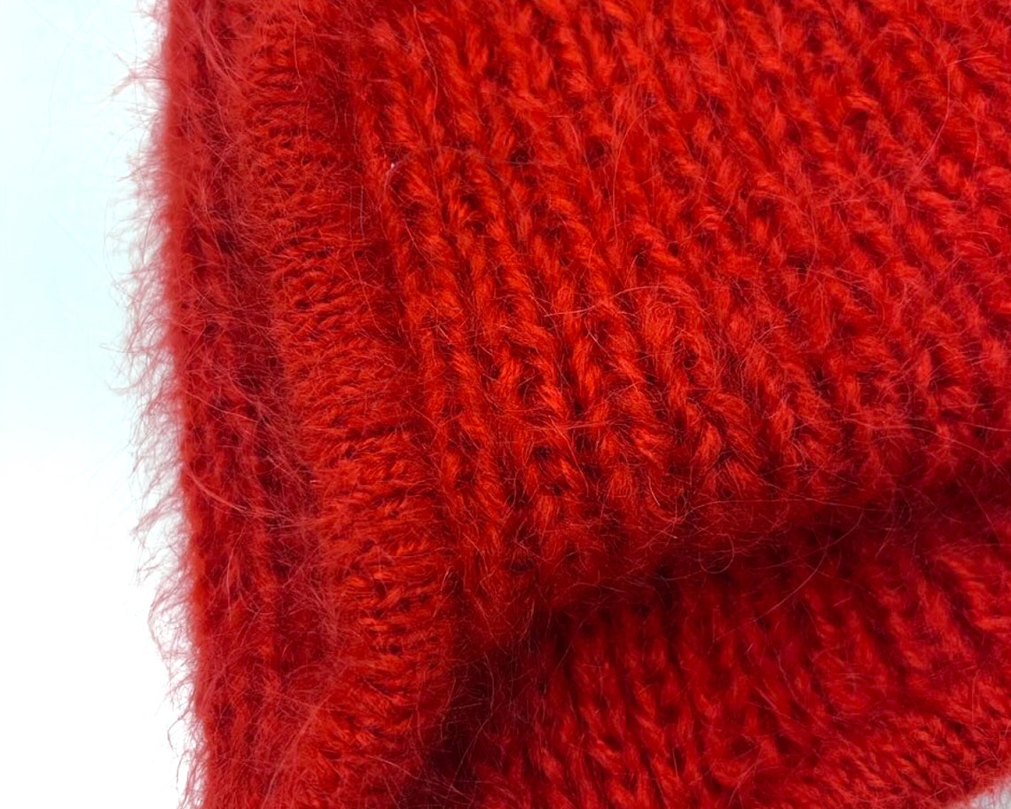 Chunky Mohair Beanie Red Wool Hand Knit Hat Winter Hat - Etsy