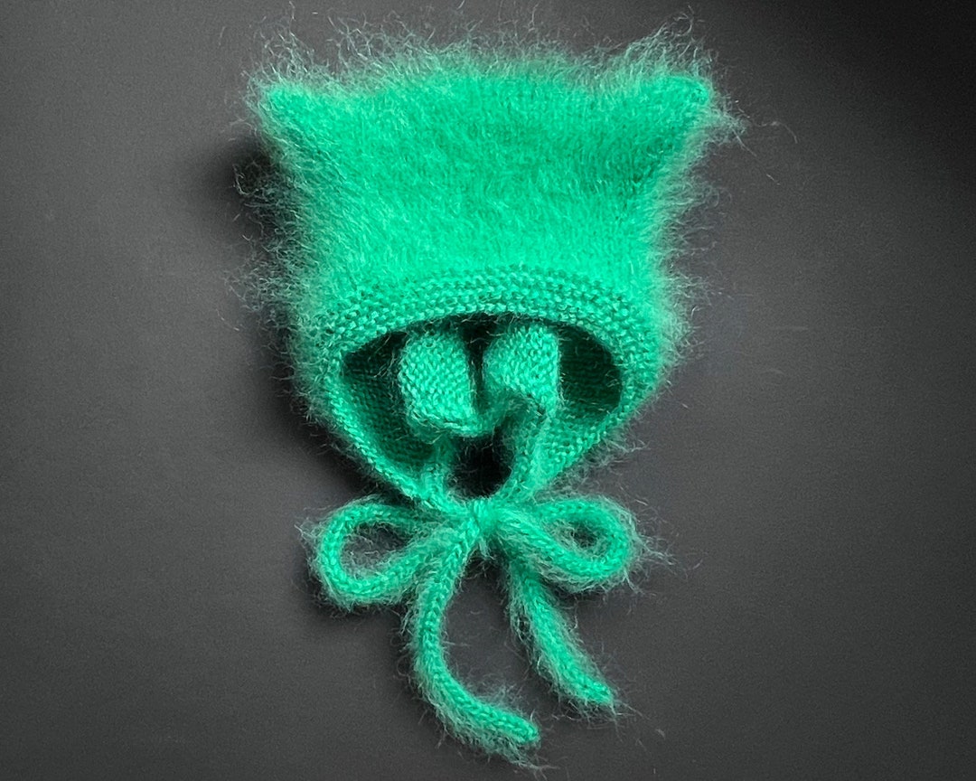 Adult Knit Mohair Cat Ears Bonnet - Color Green - Etsy