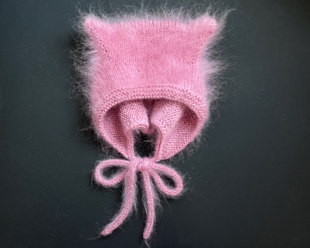 Hand Knit Mohair Cat Ears Bonnet Adult Winter Bonnet for Women - Etsy