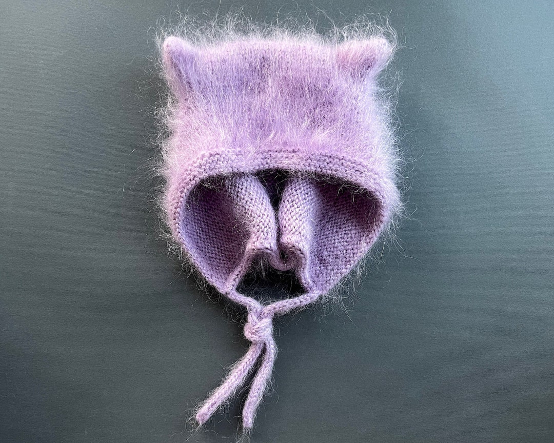 Winter Bonnet in Lavender - Mohair Cat Beanie Hat - Etsy
