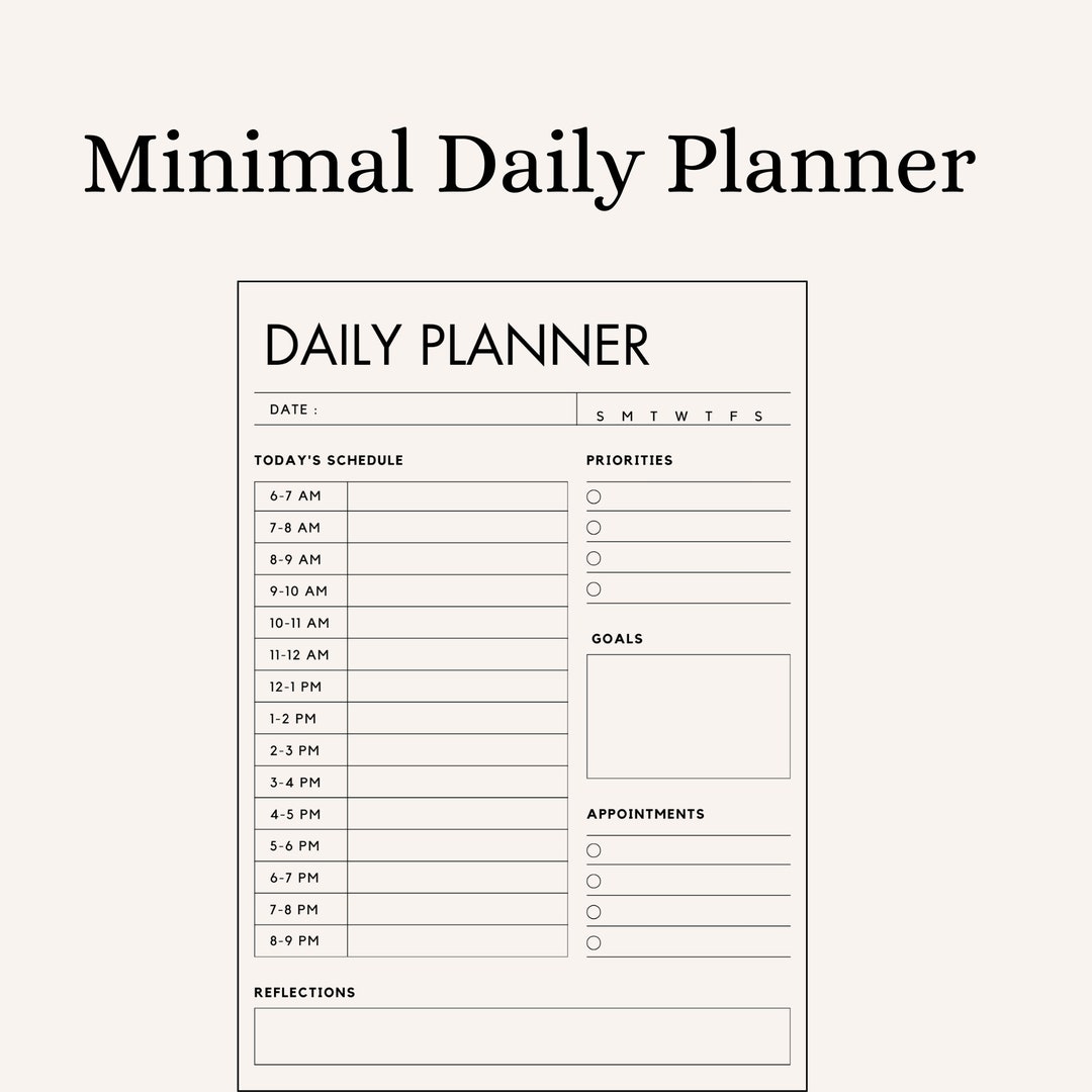 Minimal Daily Planner Printable, Productivity Planner, Simple Daily ...