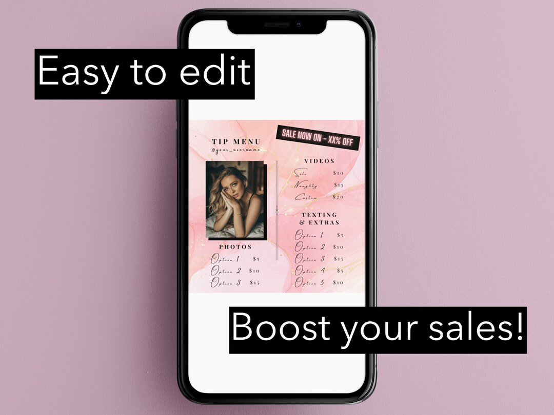 Onlyfans Tip Menu, Customizable Custom Tip Menu for Only Fans Content Creators, Canva Template ...