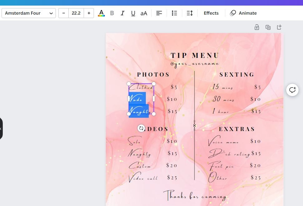 Onlyfans Tip Menu, Customizable Custom Tip Menu for Only Fans Content ...