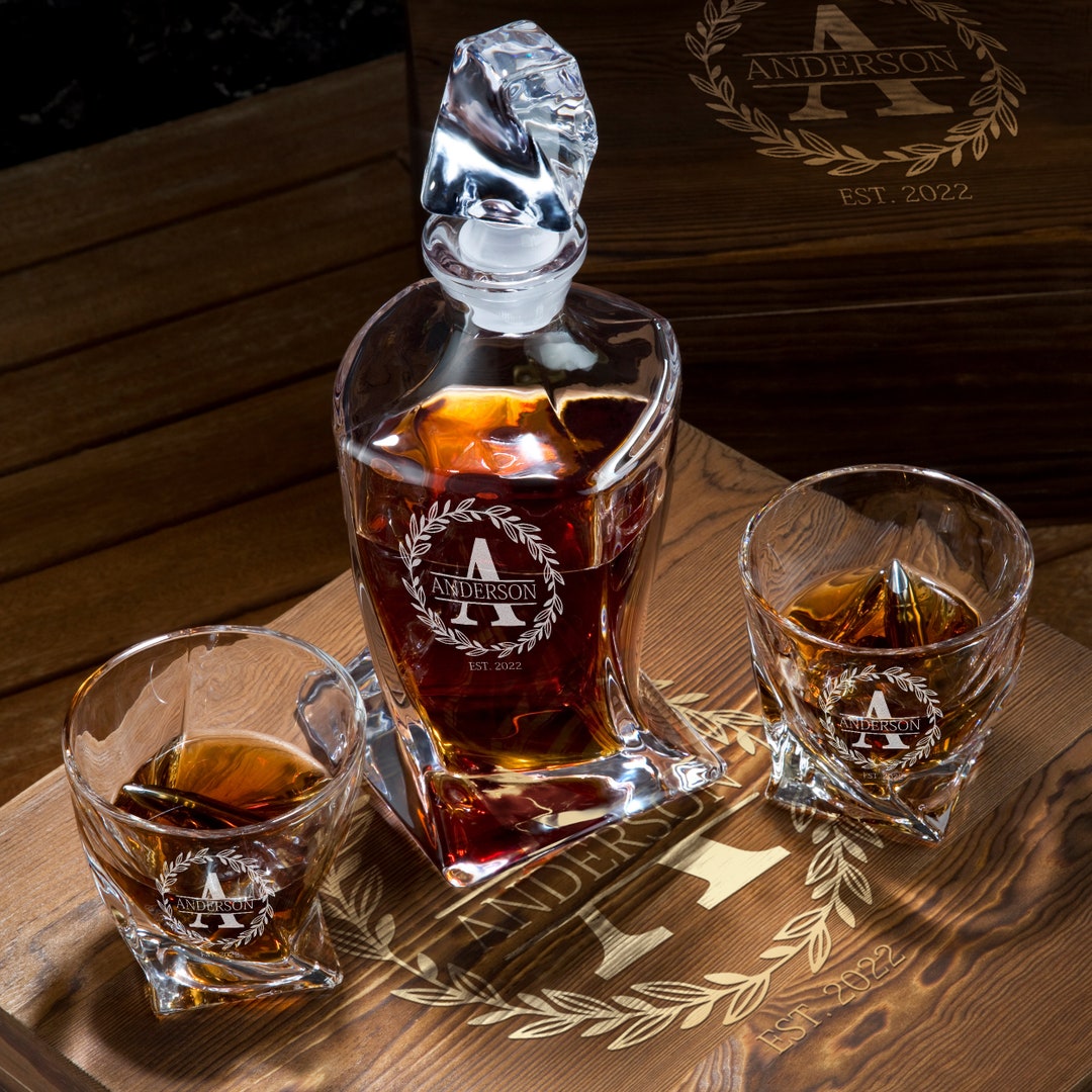 Personalized Whiskey Decanter & Stones Set Customized Gift for Men ...