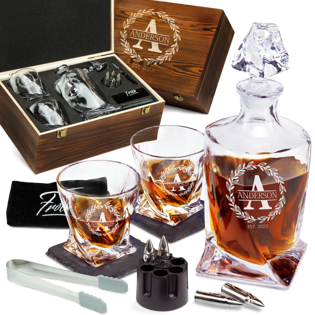 Personalized Whiskey Decanter & Stones Set Customized Gift for Men ...