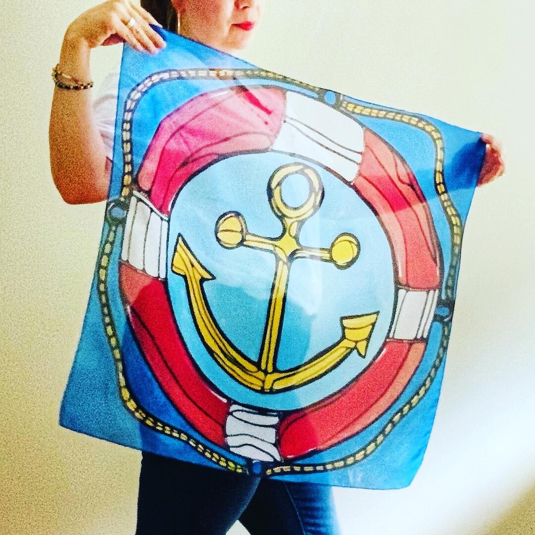 Anchor Scarf, Nautical Marine Sheer Scarf, Red & Blue Nautical Anchor ...