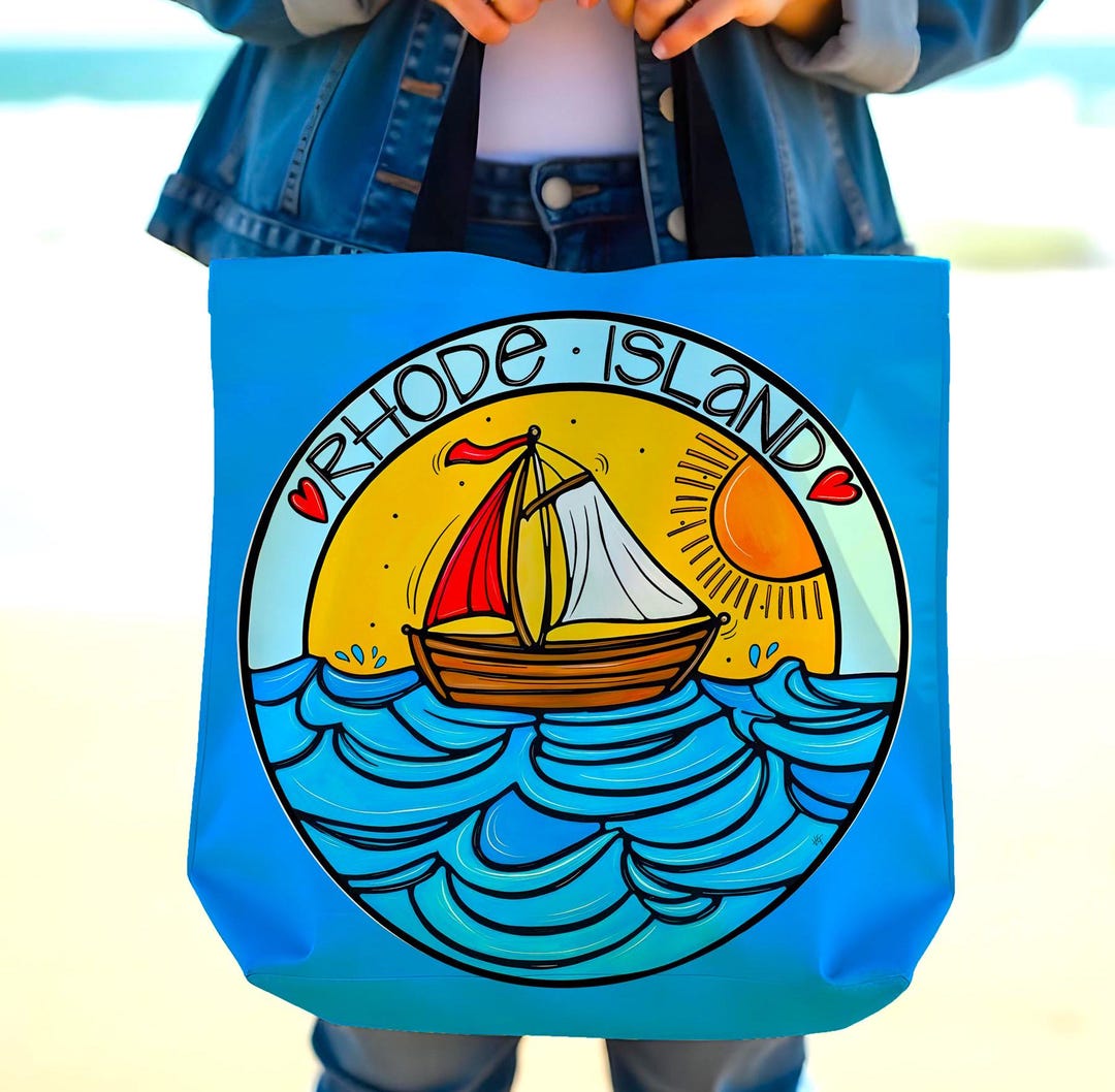Rhode Island Tote Bag – Whimsical Sailboat Design, Coastal Ocean State ...