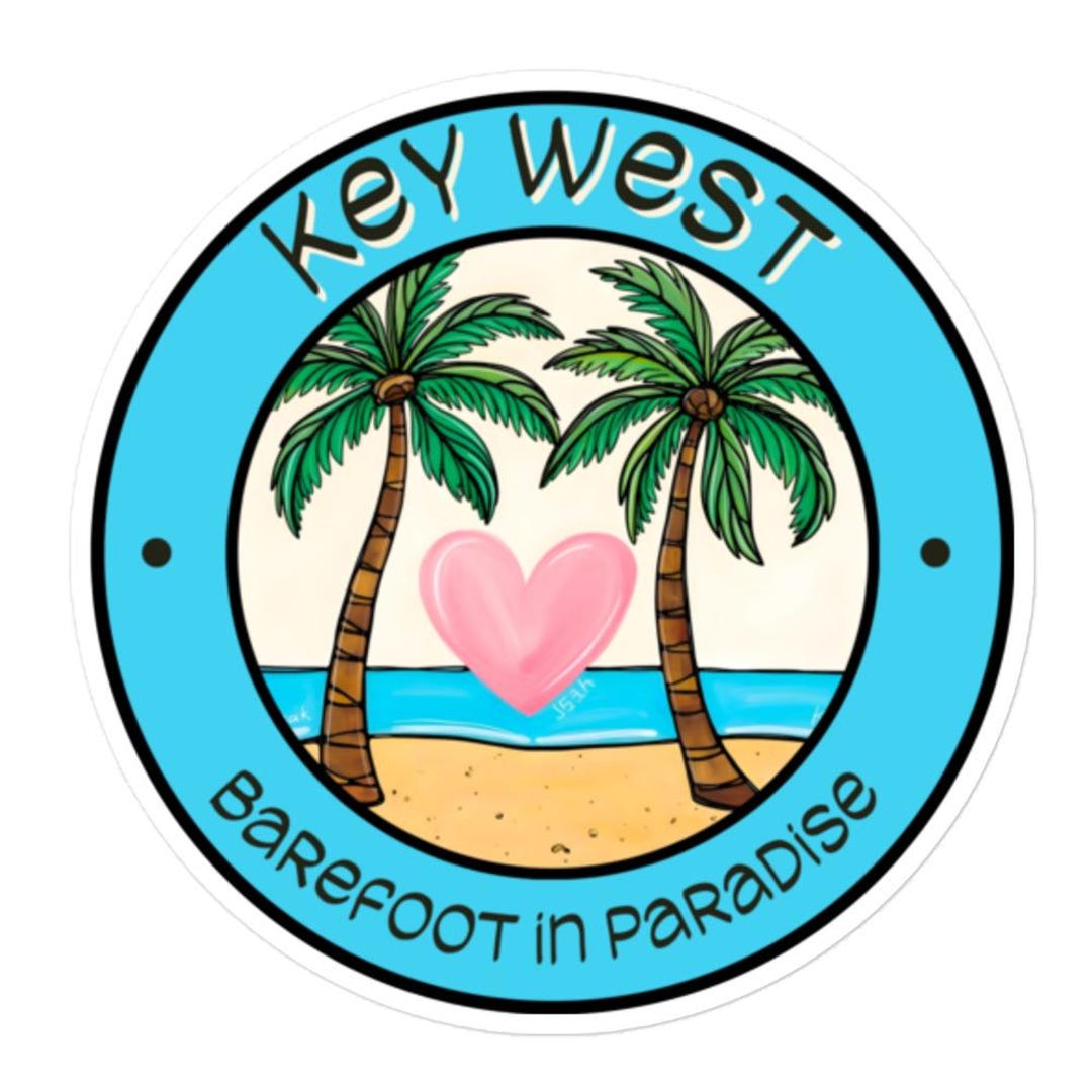 Key West Sticker – Florida Lovers Decal, Barefoot in Paradise Design ...