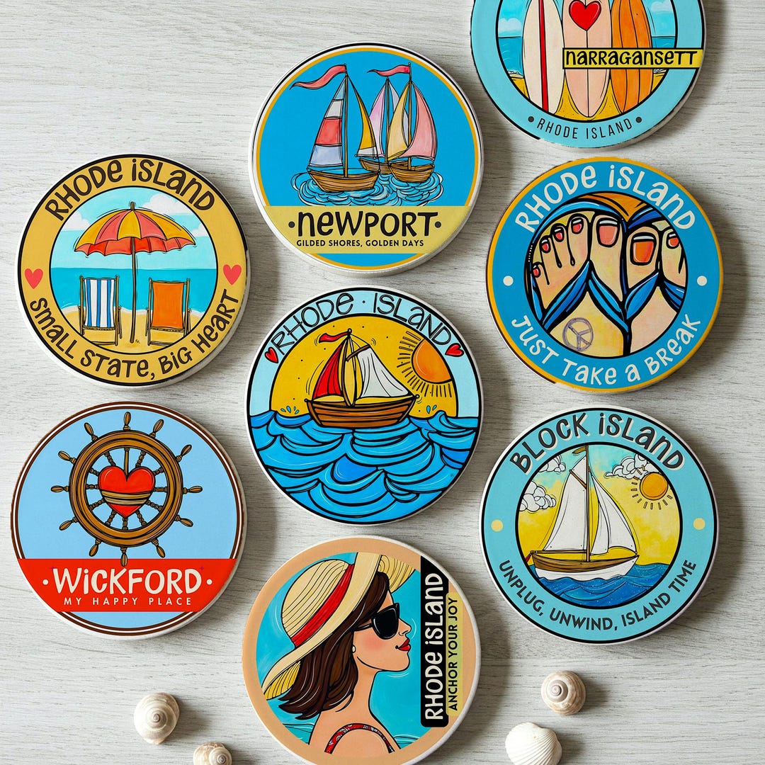 Printable Rhode Island Circle Art, 8 Coastal Town Designs, 4” Round ...