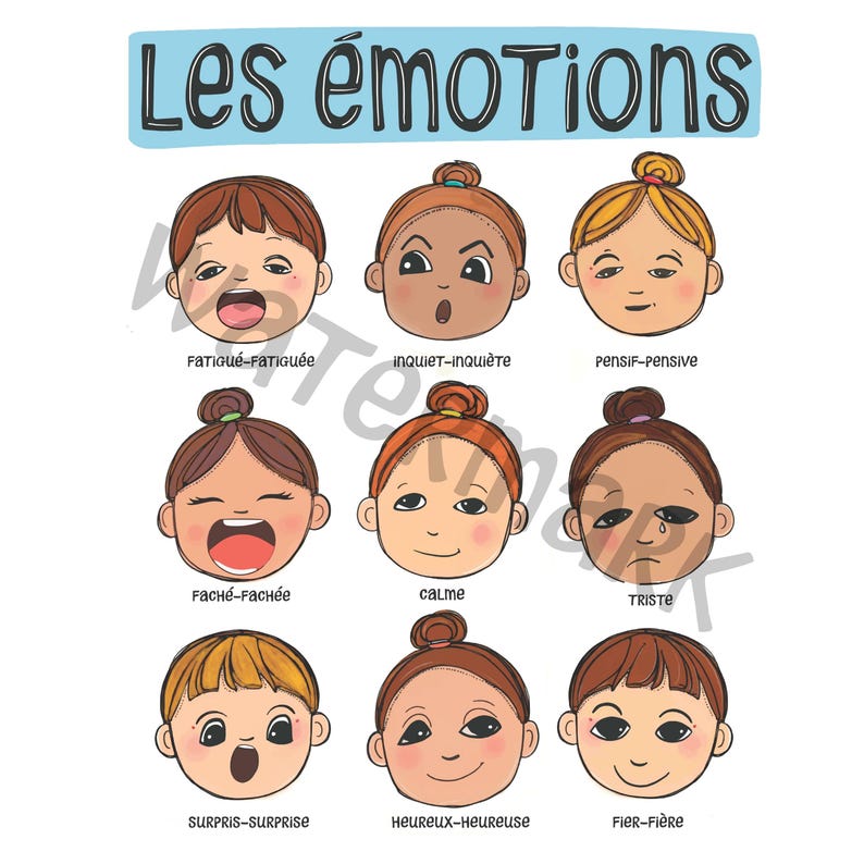 French Emotions Feelings Poster for Kids, French Classroom Feelings ...