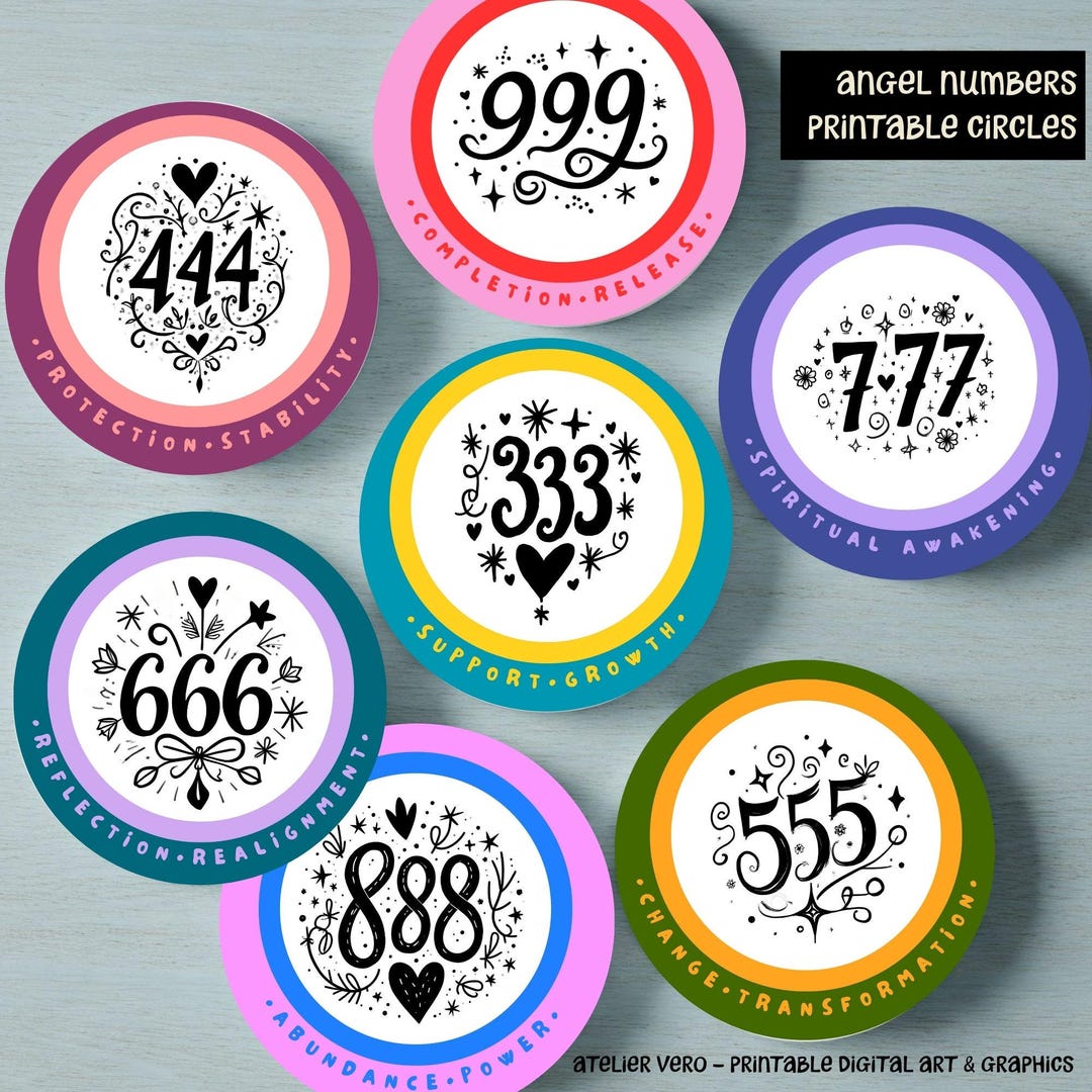 4x4" Printable Angel Numbers Circle Designs PNG + JPG, 10 Digital ...