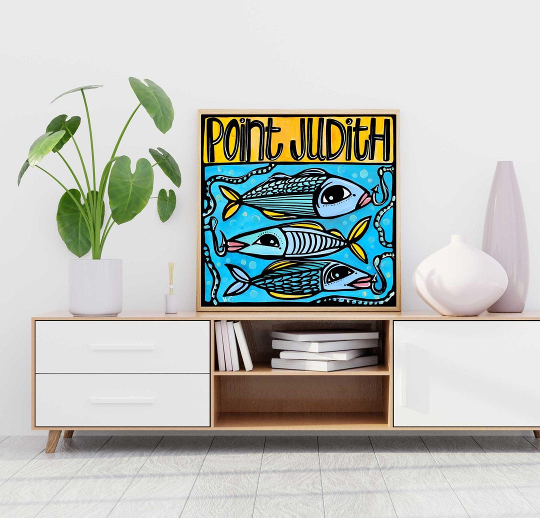 RHODE ISLAND Art Print, Point Judith, Coastal Fish Artwork, Whimsical ...
