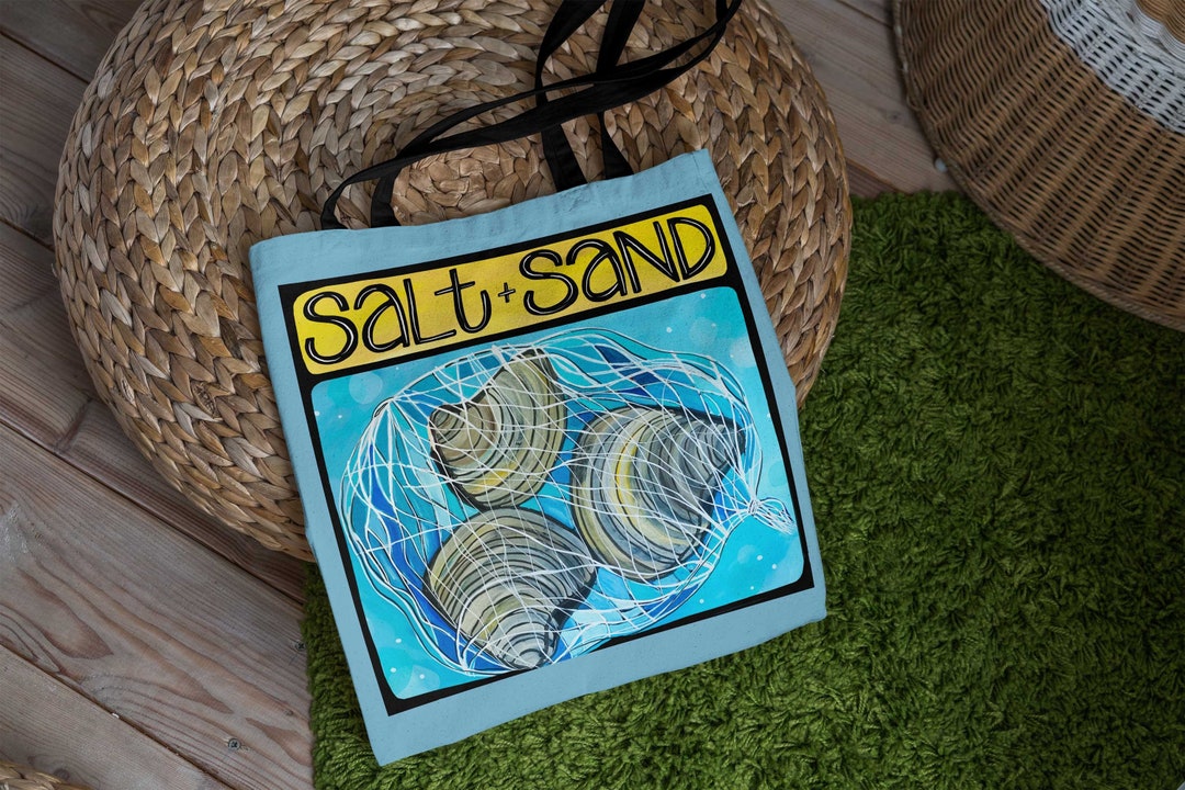 Clams Tote Bag. Fun and Eco Friendly, Blue Polyester Market Bag ...