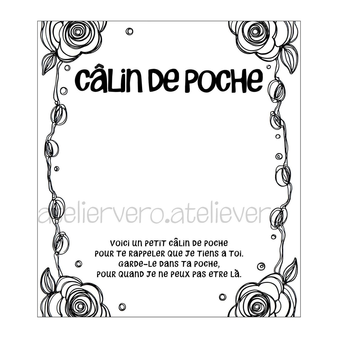 French Pocket Hug Instant Download Printable Card, Câlin De Poche, Make ...