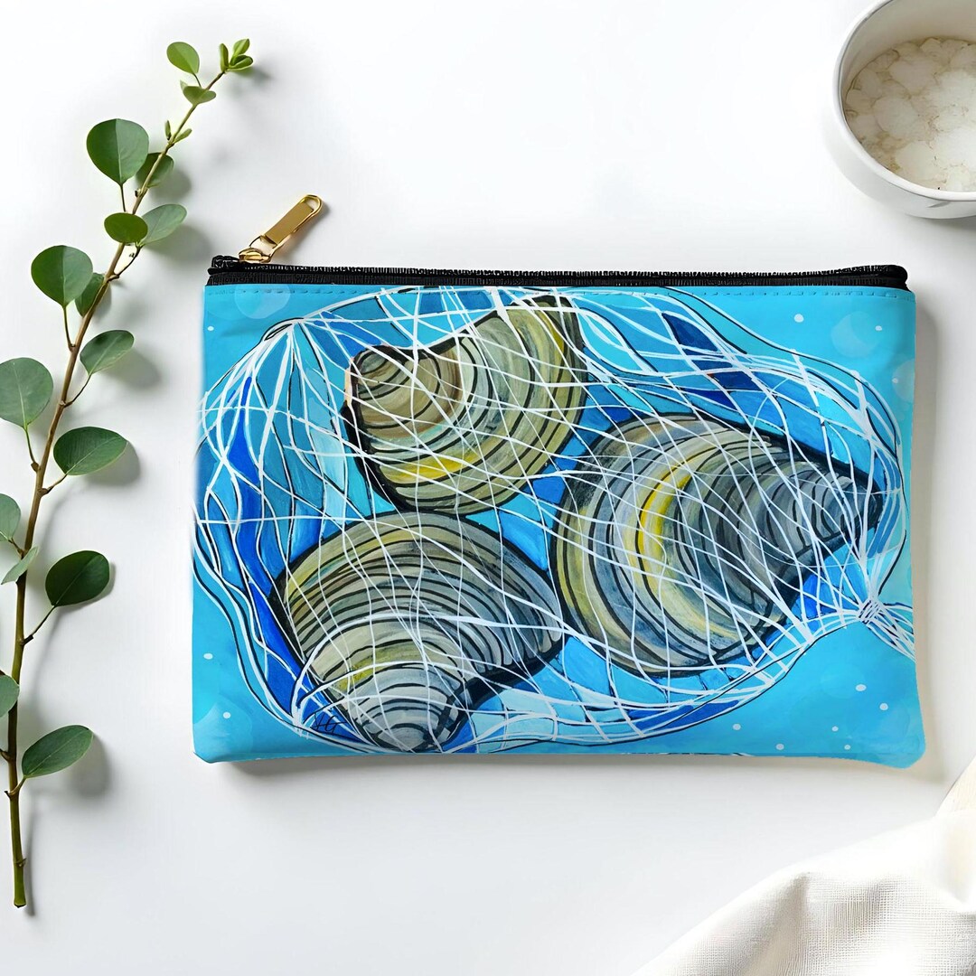 Clam Diggers Zipper Pouch, Coastal Seafood Bag, Nautical Makeup Bag ...