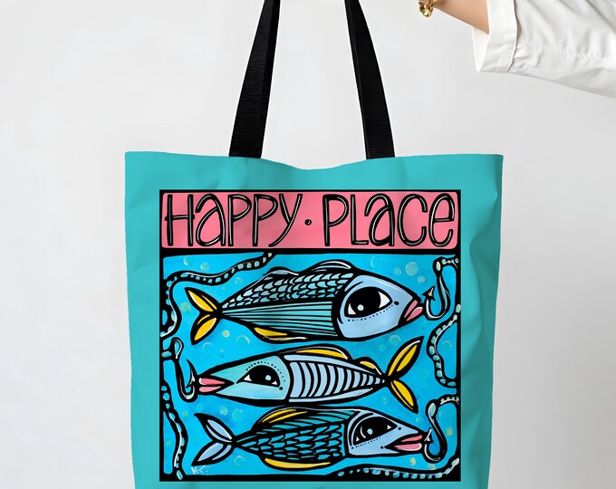 Fish Cotton Tote Bag, Fish Tote Bag, Fish Bag, Design by Miumaxgift ...