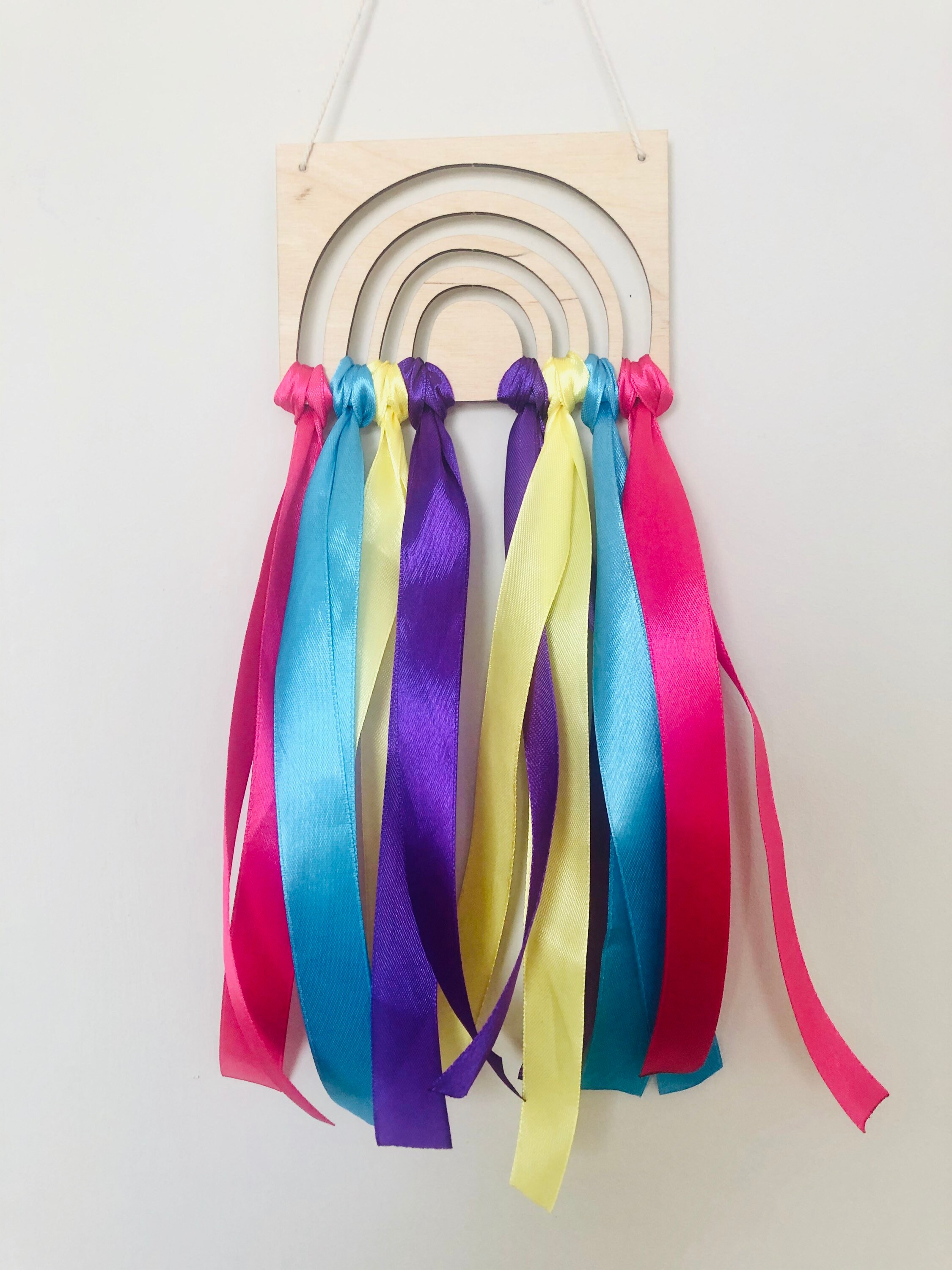 Hanging Wooden Rainbow. Sensory. Ribbons. Wall Decor. Window Decor ...