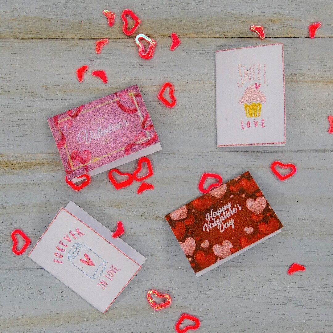 Miniature Valentine's Day Cards – Set of 4 Handmade 1:12 Scale Cards ...