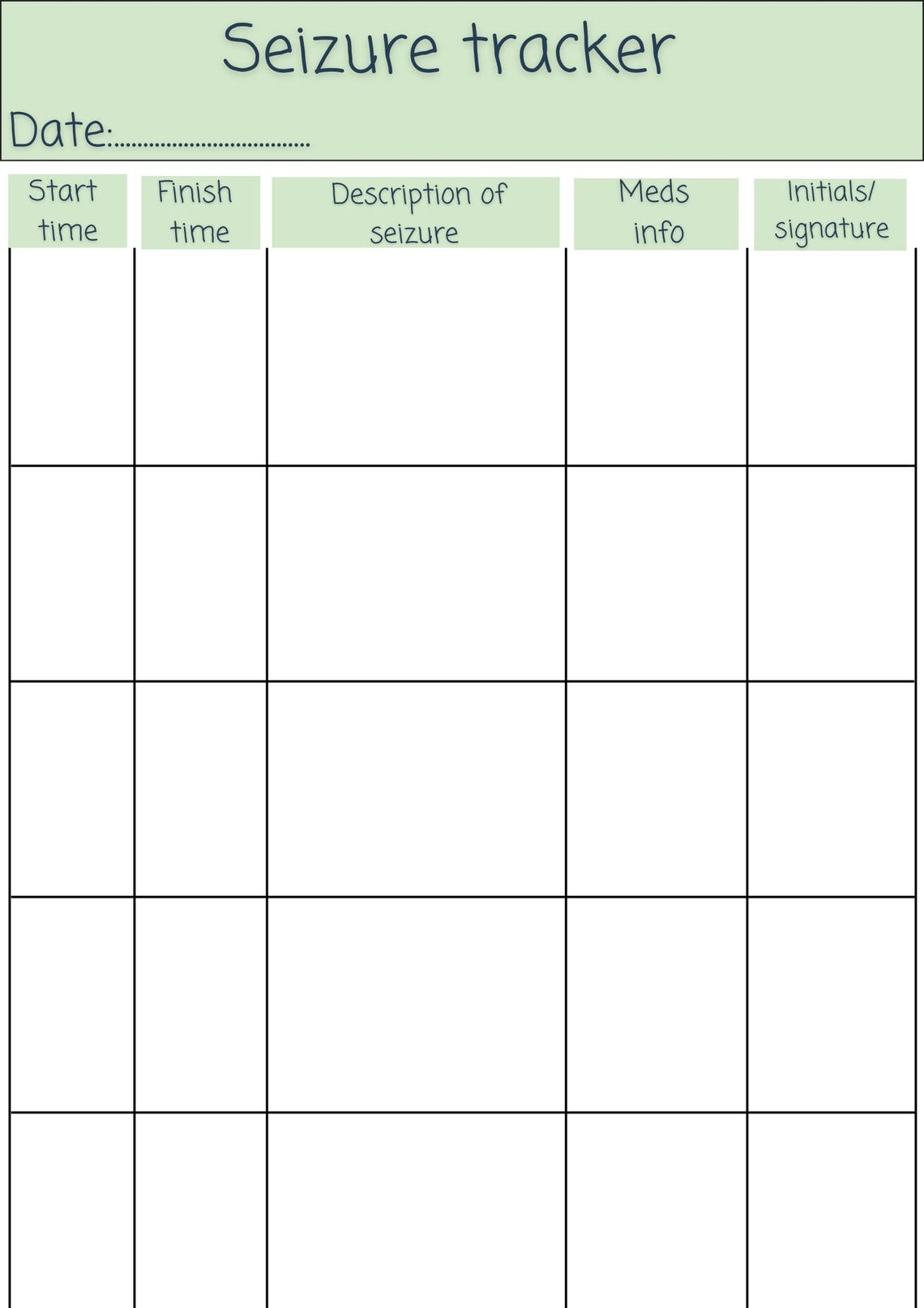 Printable Daily Seizure Tracker/ Seizure Diary - Etsy