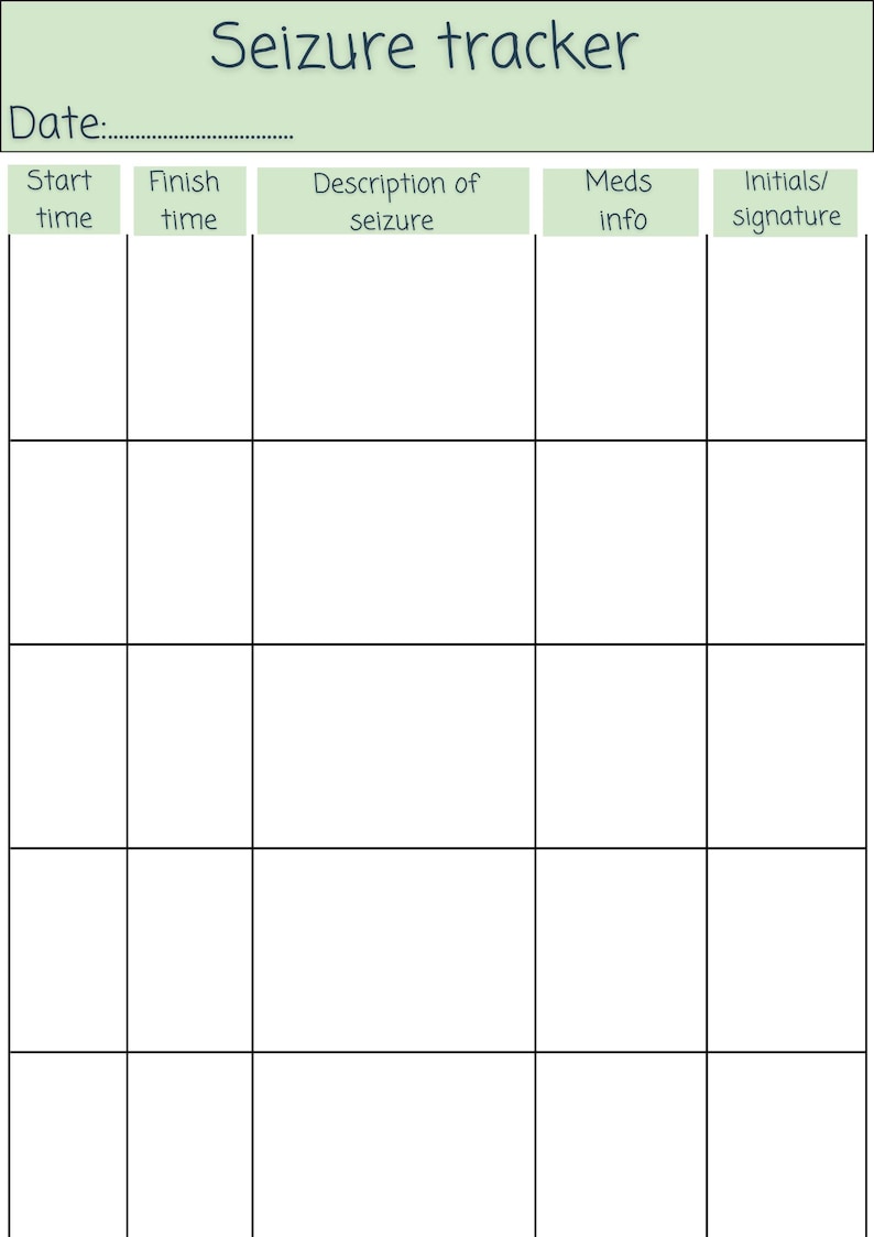 Printable Daily Seizure Tracker/ Seizure Diary - Etsy