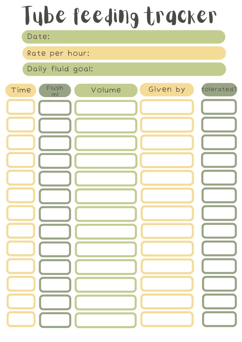 Printable Tube Feeding Tracker: Medication & Fluid Intake (3-page Set ...