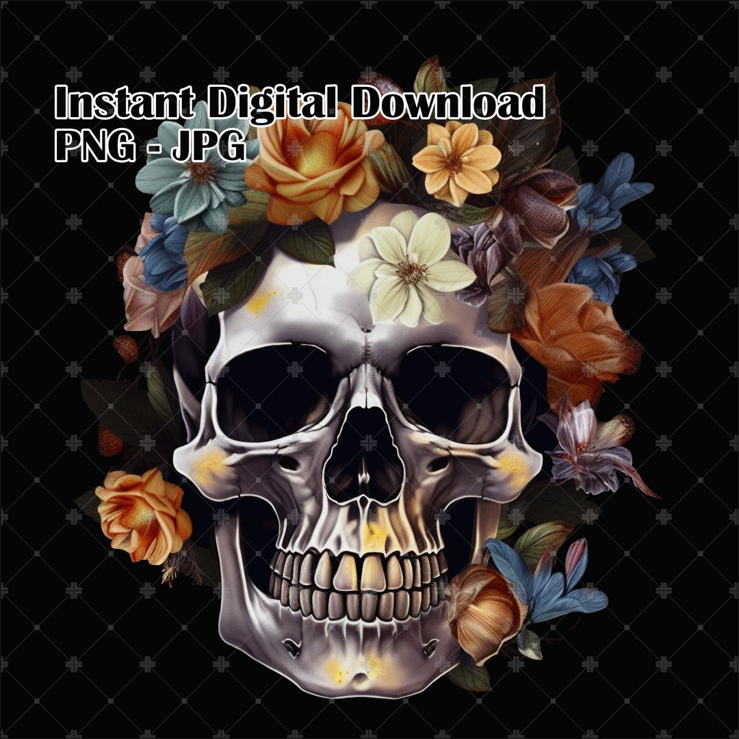 Floral Skull Png, Floral Skull Sublimation Png, Floral Skeleton Design ...