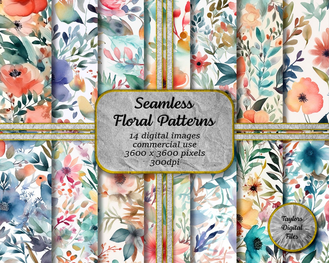 Watercolour Floral Digital Paper Set - Downloadable PNG, Sublimation ...