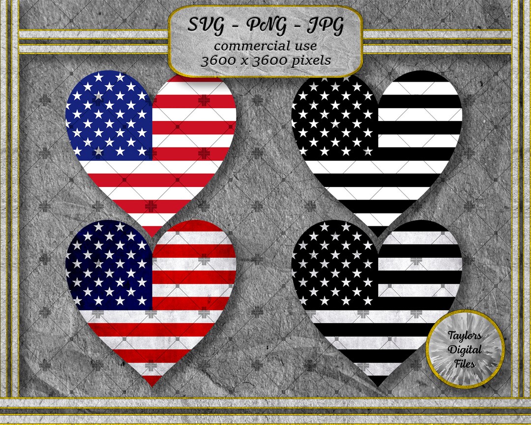 American Flag in Heart Shape - Clean and Grungy Look - Commercial Use ...