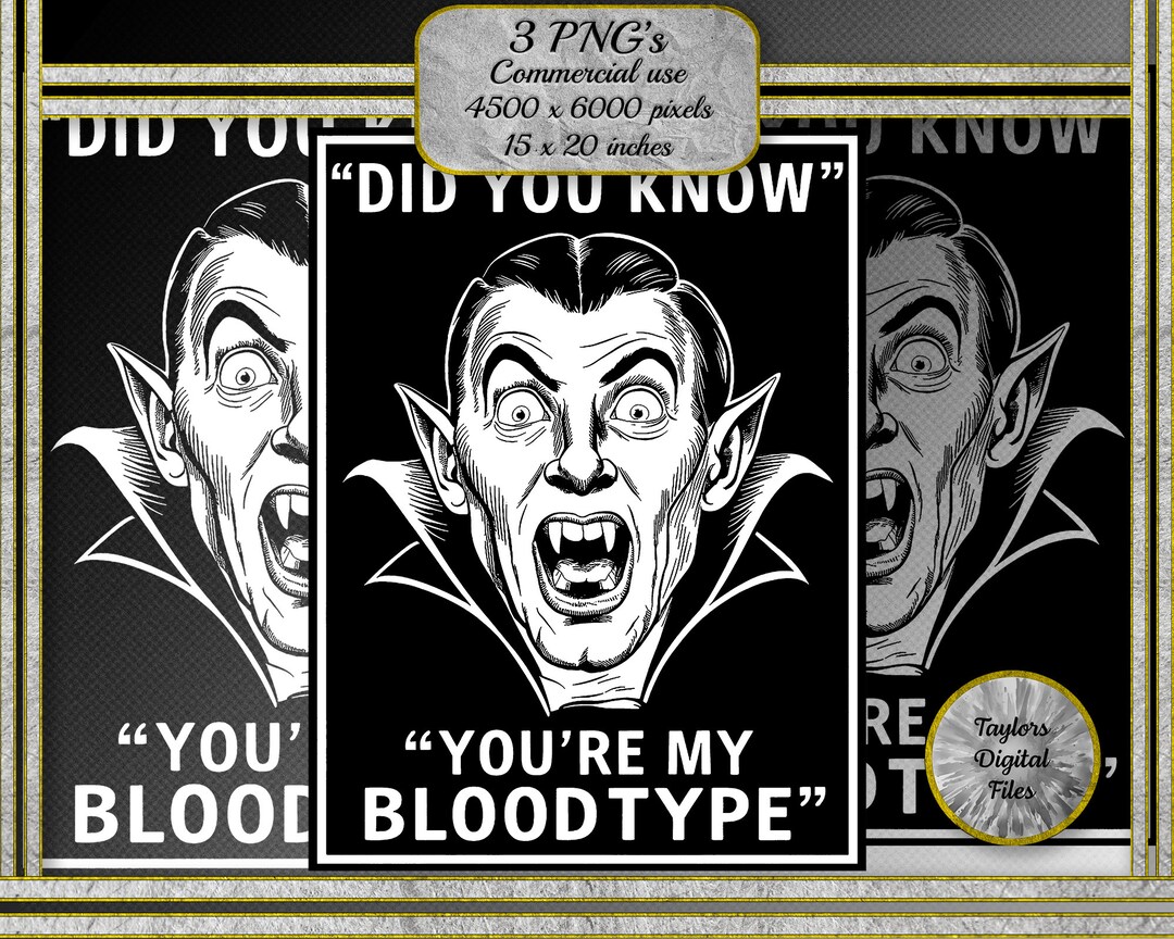 Blood Type Surprise: Spooky Vampire Illustration Digital Download ...