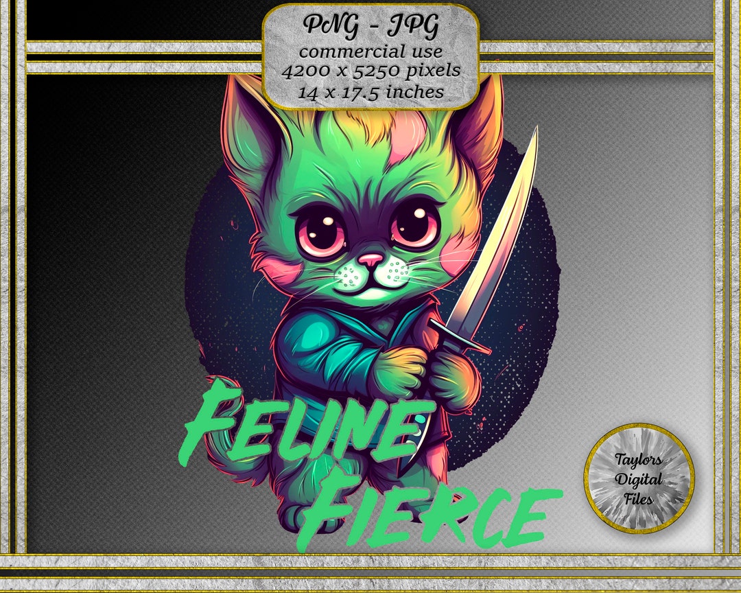 Feline Fierce Cat With a Knife PNG - Digital Download, Mug Designs ...