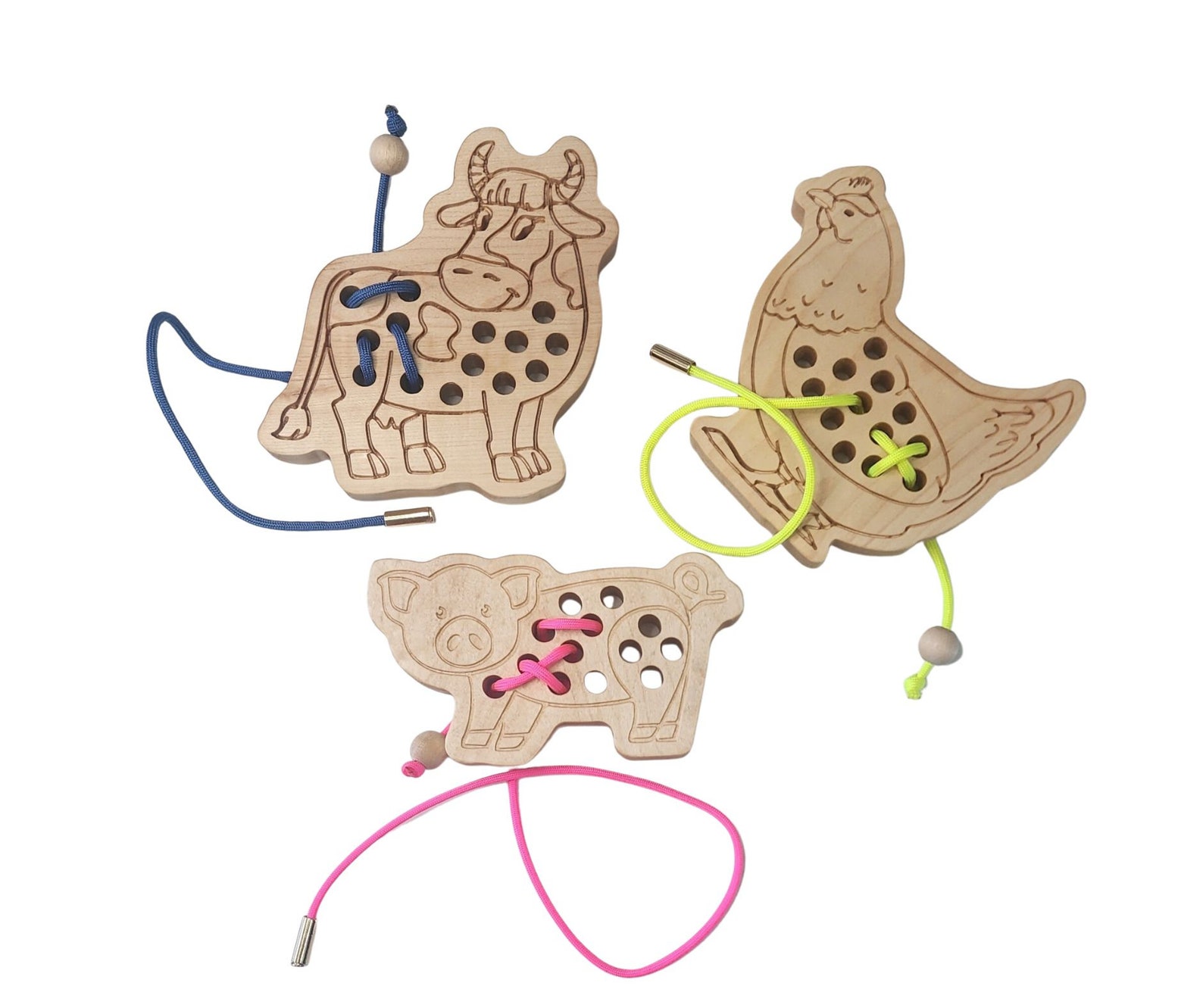 Farm Animal Lacing Toy - Montessori Lacing Toy - Etsy