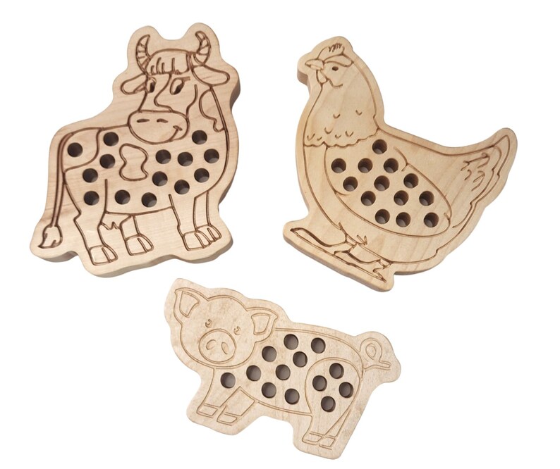Farm Animal Lacing Toy - Montessori Lacing Toy - Etsy
