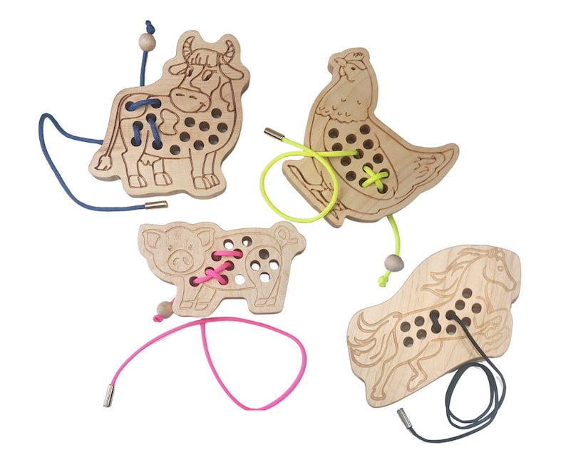 Farm Animal Lacing Toy - Montessori Lacing Toy - Etsy