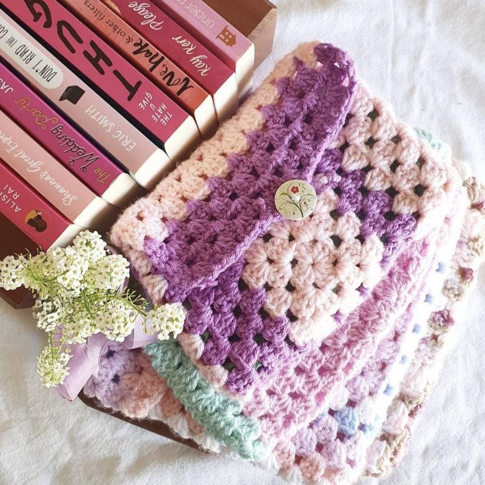 Green Boho Style Handmade Crochet Book Sleeve, Bookblanket,book Gift ...