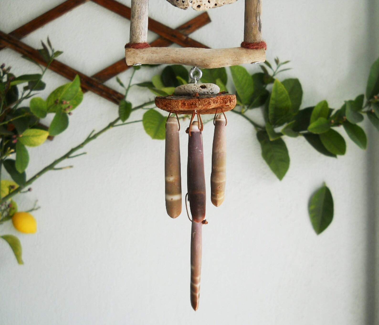 Driftwood Wind Chime with sea pottery and sea shellsBeach | Etsy