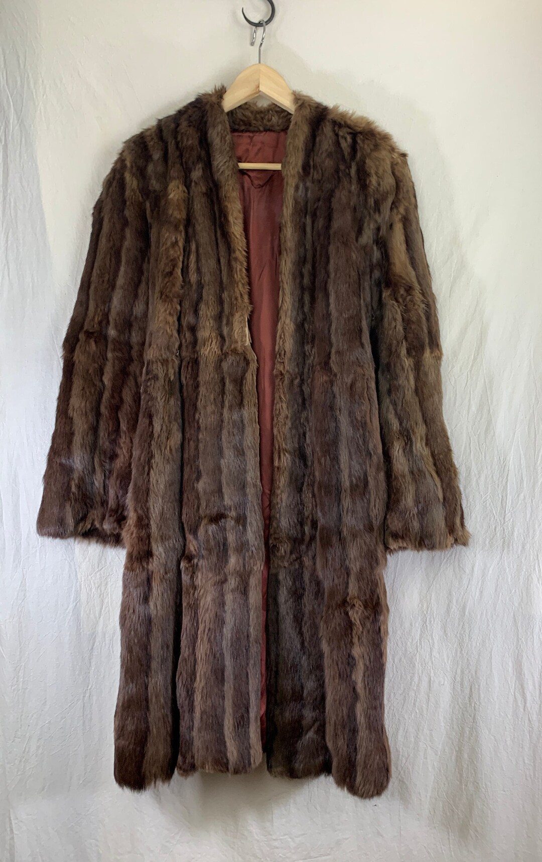 Vintage Outerwear Collarless Fur Coat in Brown Mink - Etsy