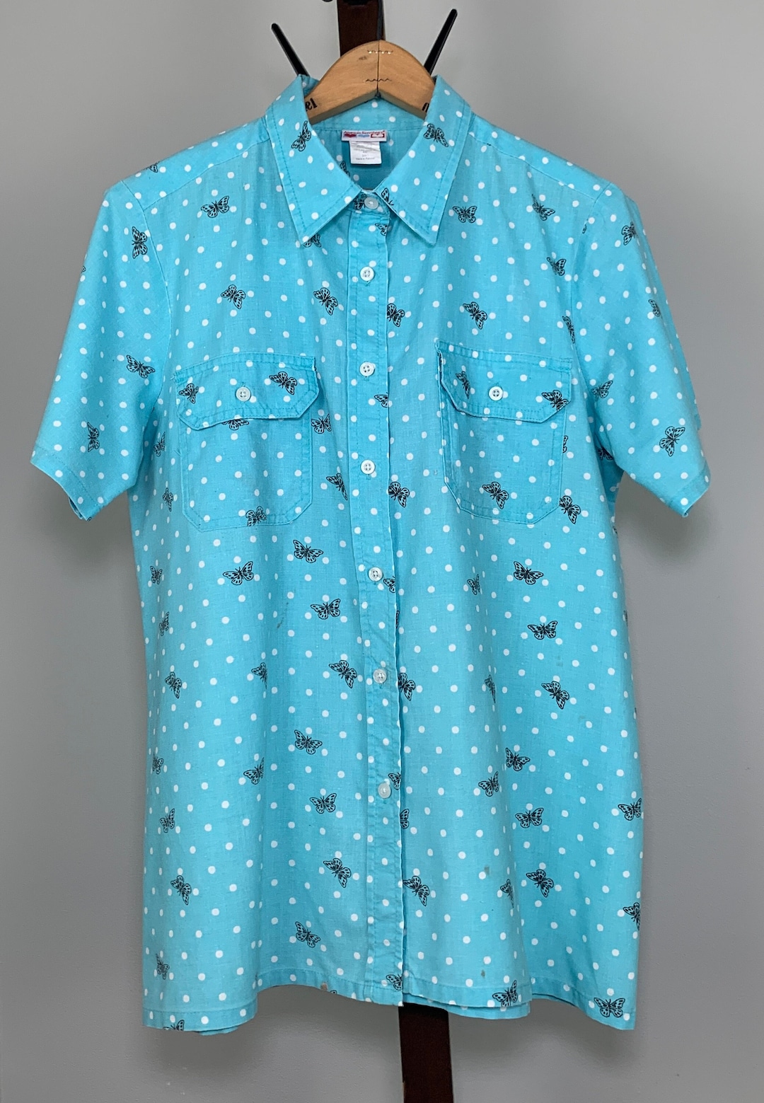 Vintage Top Short-sleeve Collared Button-up Shirt in Light - Etsy