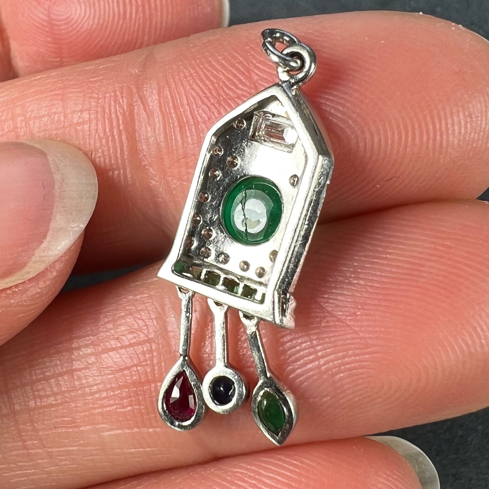 Art Deco Cuckoo Clock Platinum Diamond Emerald Ruby Sapphire Charm ...