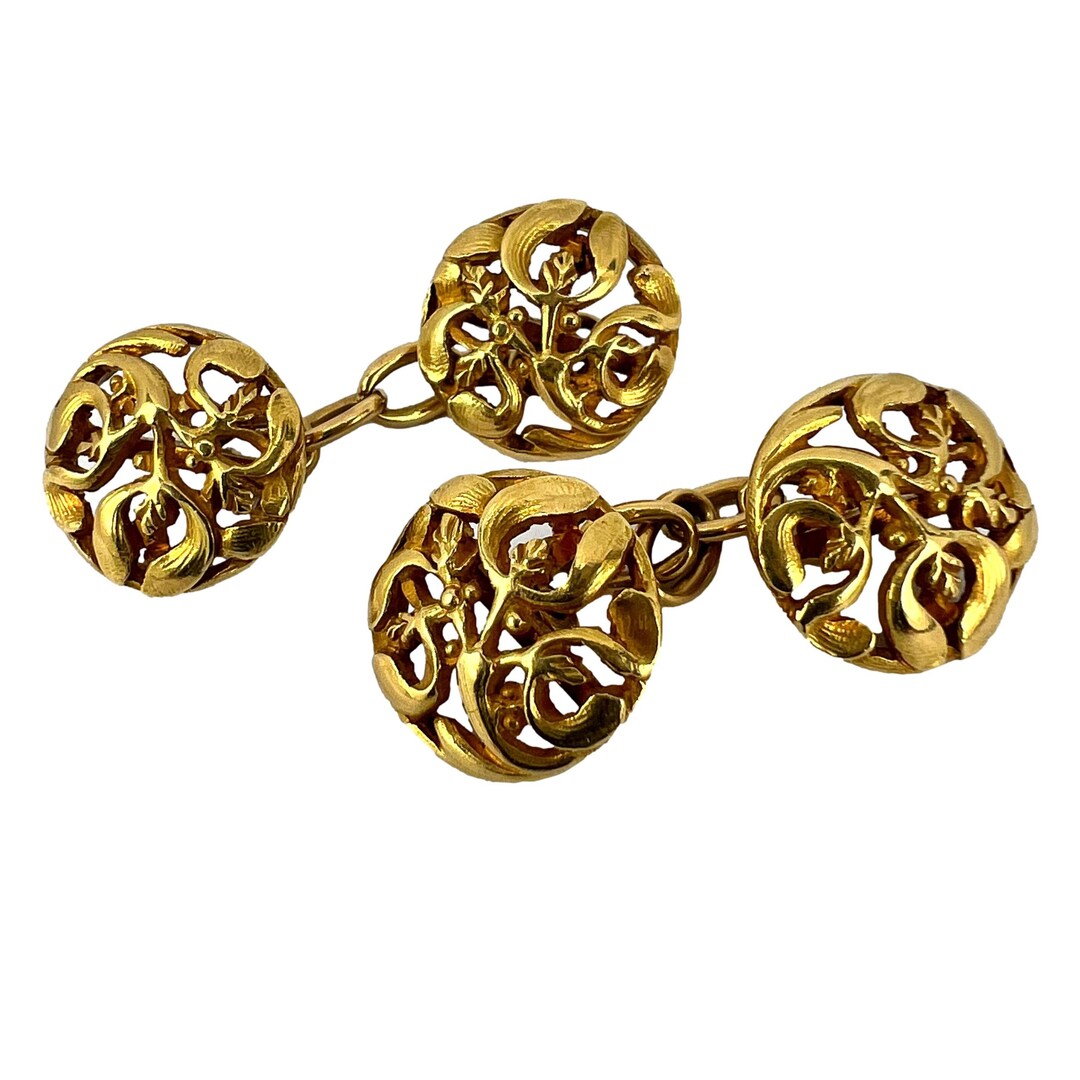 Art Nouveau French Mistletoe Leaves 18K Yellow Gold Cufflinks - Etsy