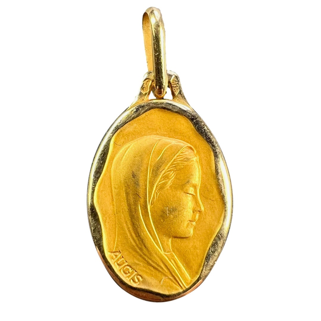 French Augis Virgin Mary 18K Yellow Gold Religious Medal Pendant - Etsy