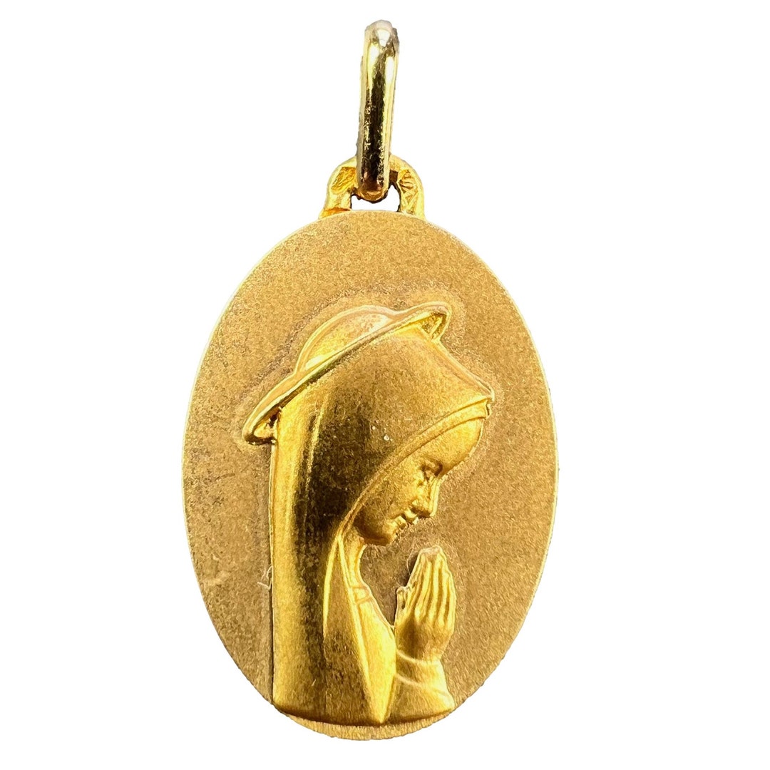 French Augis Virgin Mary 18K Yellow Gold Religious Medal Pendant - Etsy