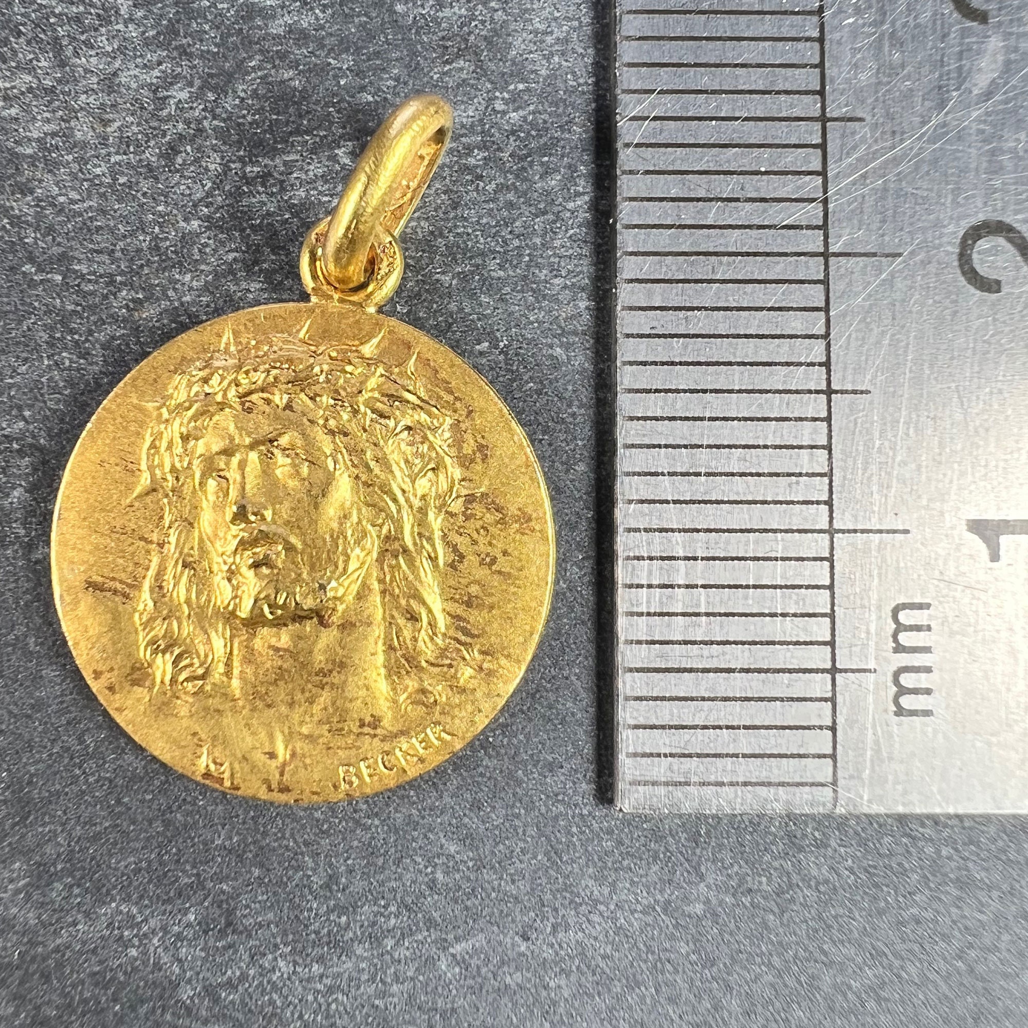 French Becker 18K Yellow Gold Jesus Christ Crown of Thorns Medal Charm ...