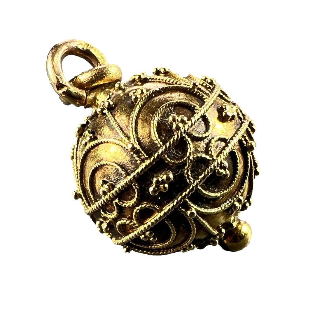 French 18K Yellow Gold Filigree Sphere Charm Pendant - Etsy