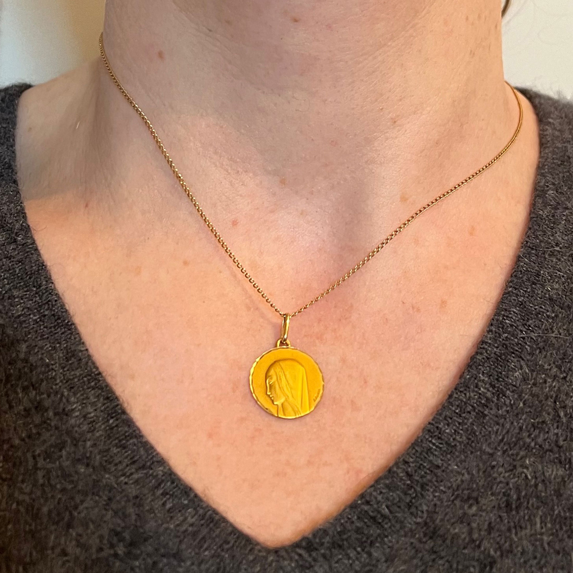 French Augis Virgin Mary 18K Yellow Gold Religious Medal Pendant - Etsy