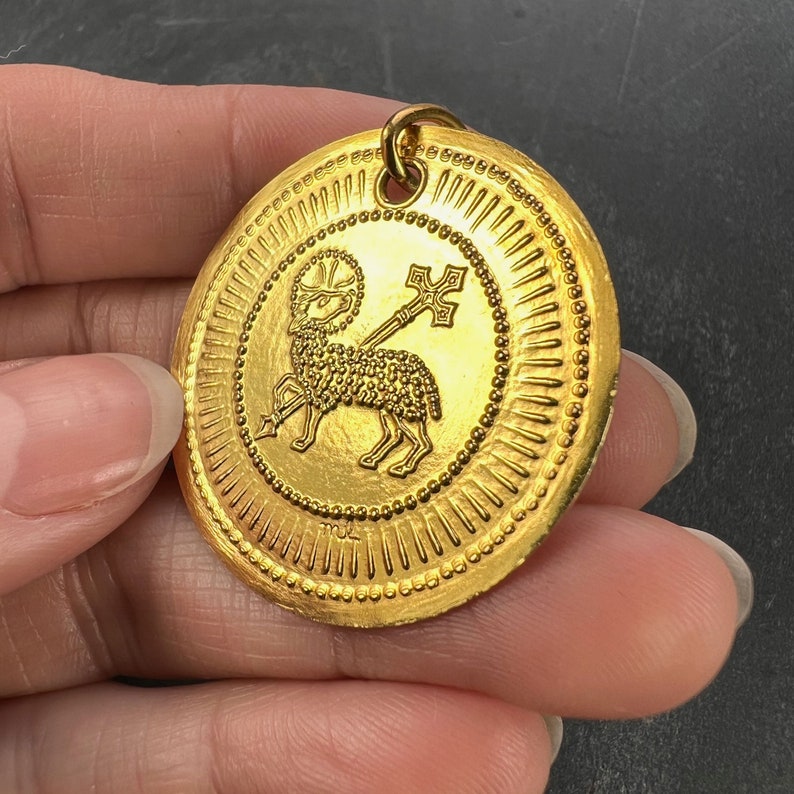 French Lamb of God 18K Yellow Gold Religious Medal Pendant - Etsy