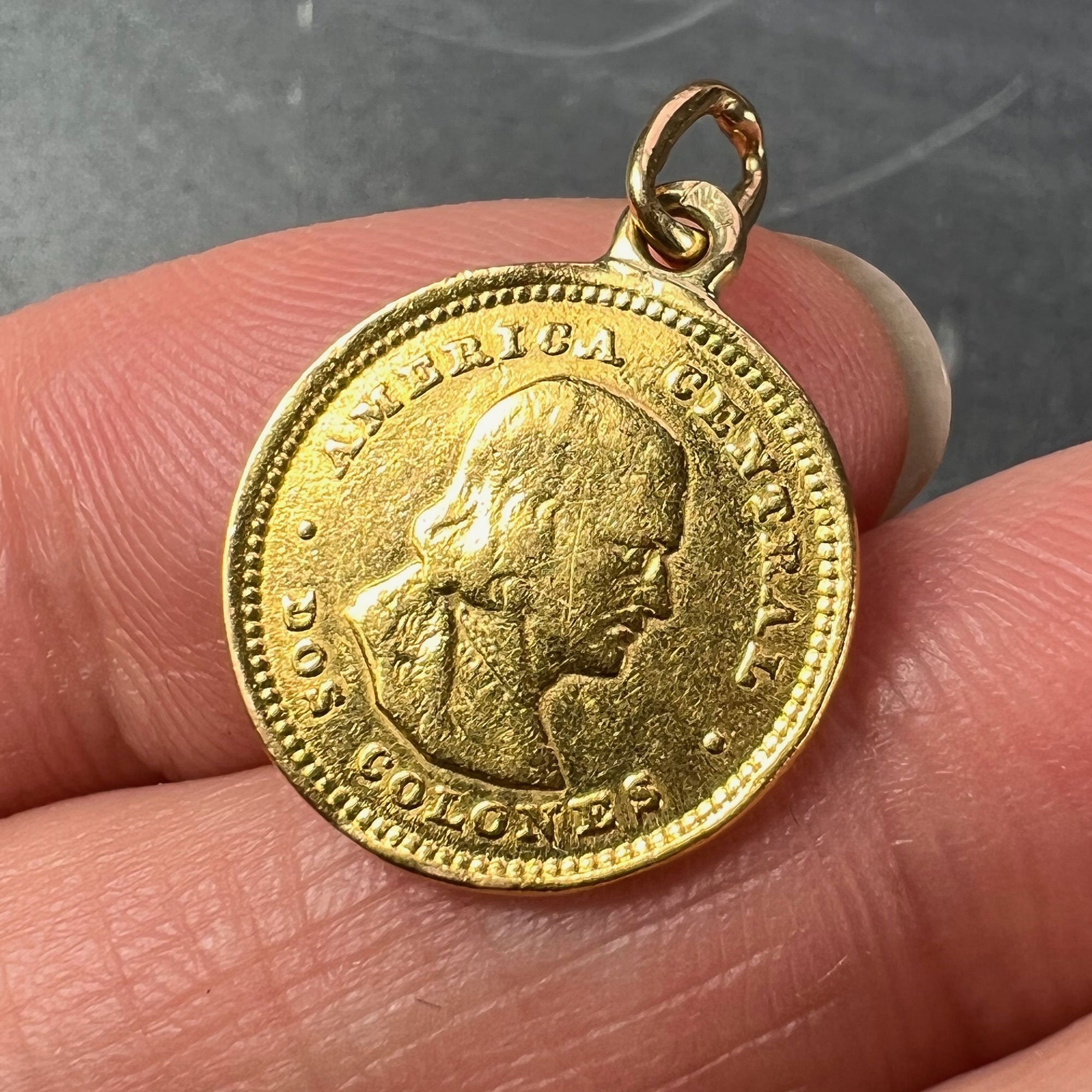 Costa Rica Dos Colones Coin 22K Yellow Gold Charm Pendant - Etsy
