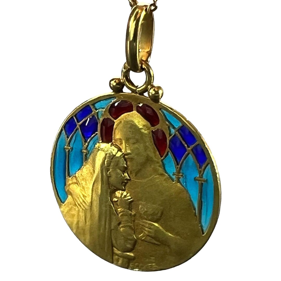 French Becker Holy Communion Plique-a-jour Enamel 18K Yellow Gold ...